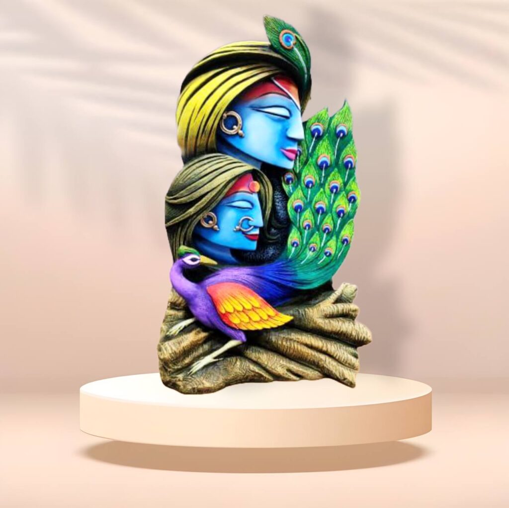 Divine Love: Radha Krishna Tabletop Sculpture with Scenic Backdrop ...